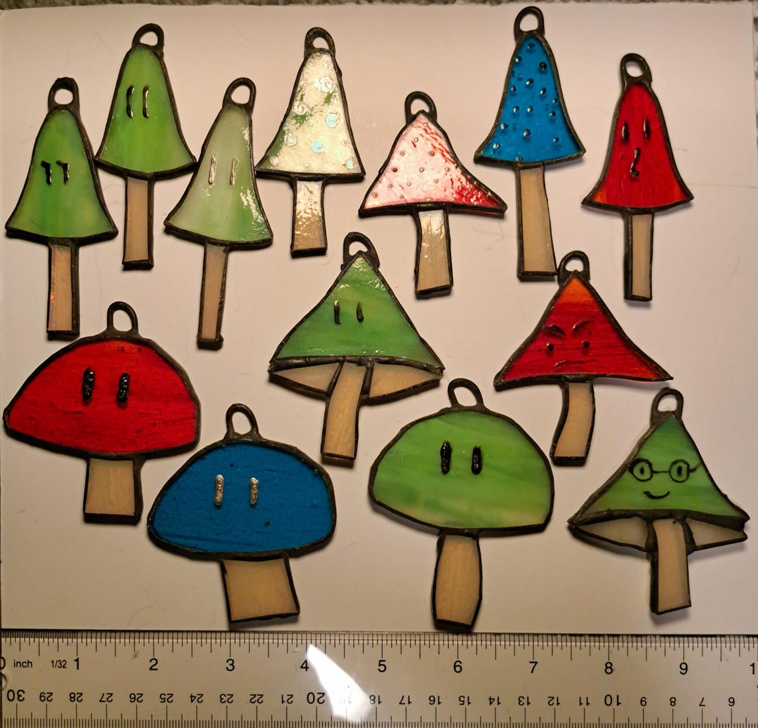 Pair of Stained Glass Toadstool Accessories Suncatchers Hanging Garden ...
