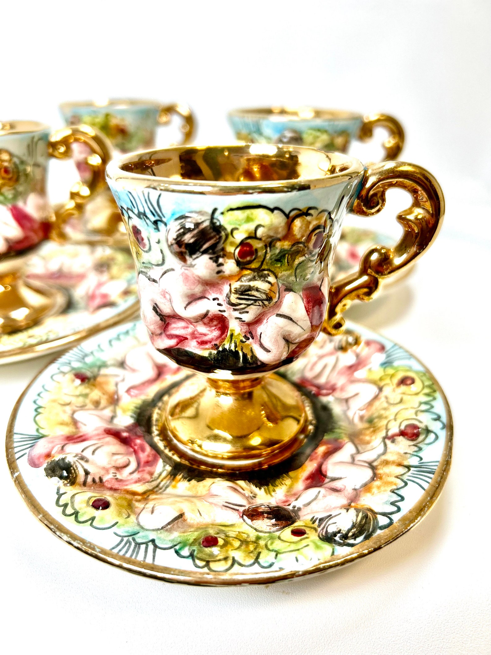 Capodimonte Porcelain and Gold Cherub Demitasse Tea / Coffee Service ...