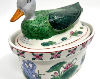 Vintage Chinese Asian Oval Ceramic Hand-painted Duck Soup Tureen ...