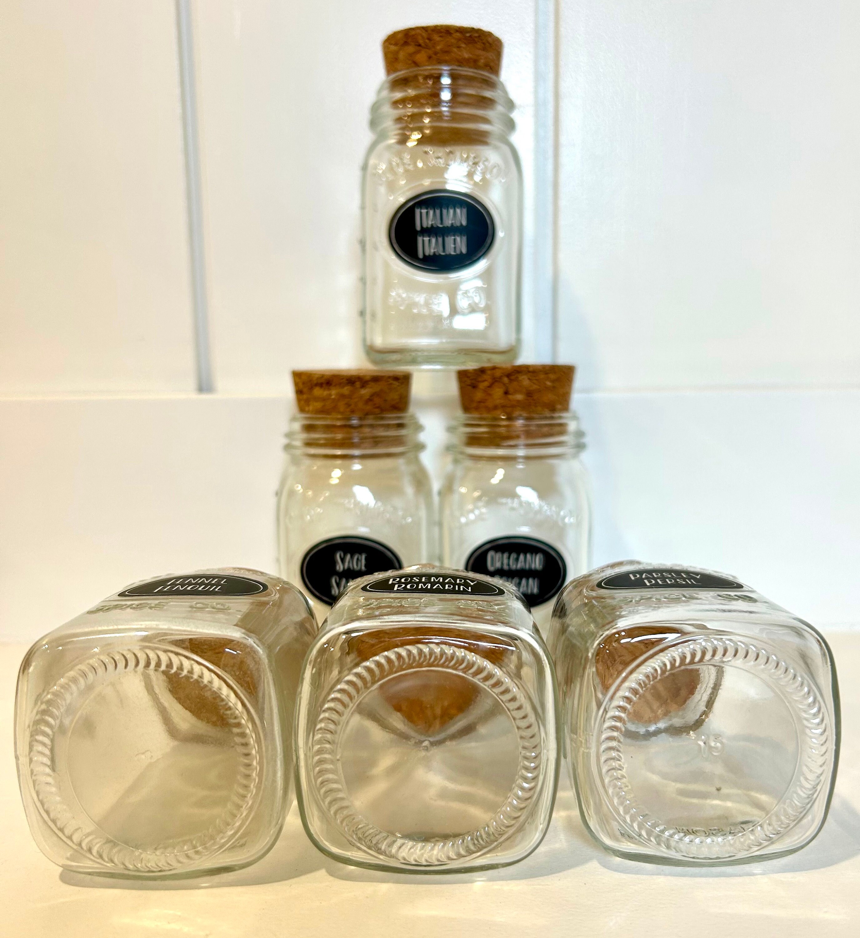Set Of 12 Vintage Glass Mason Spice Jars With Cork Tops Etsy