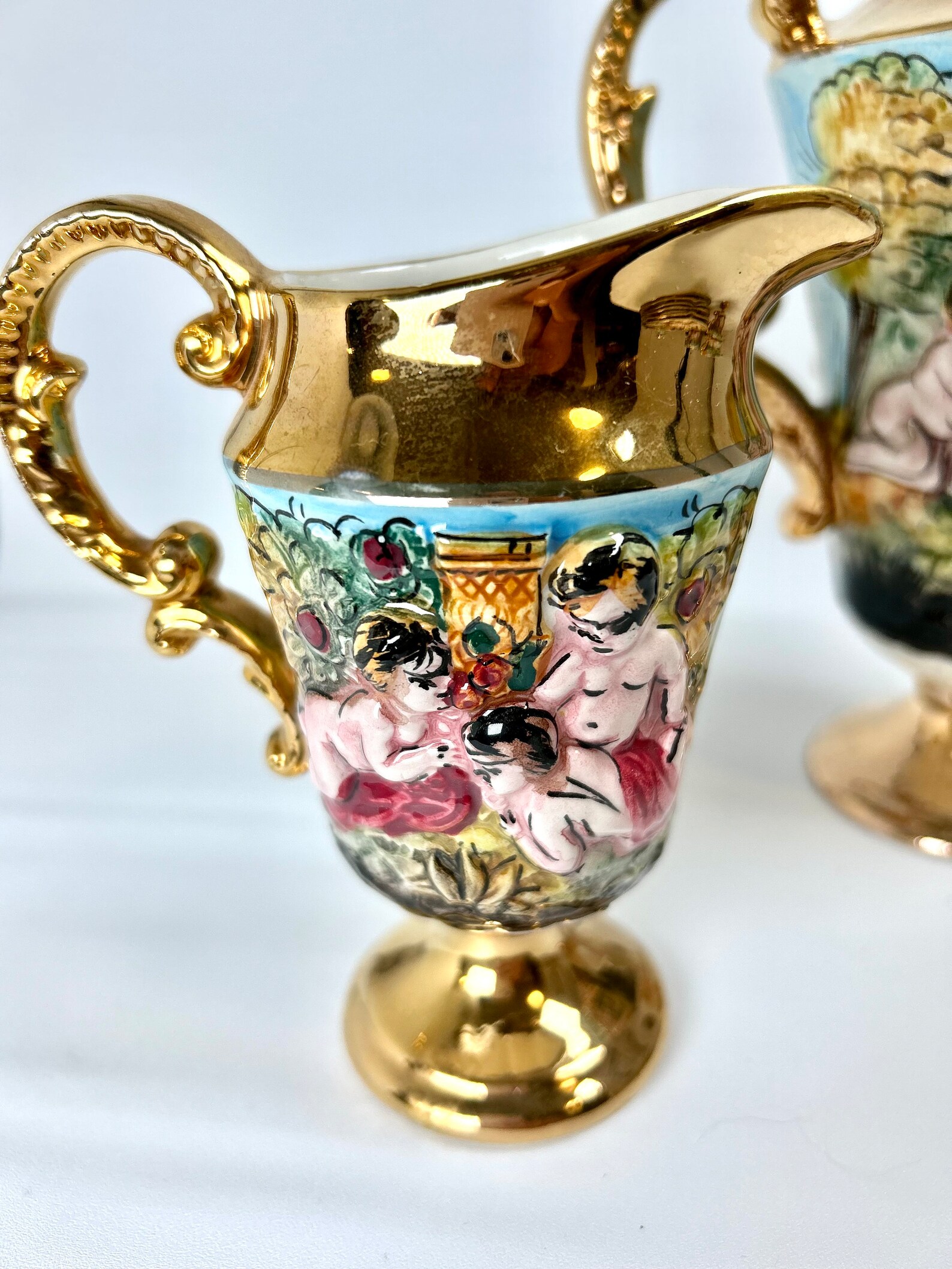 Capodimonte Porcelain and Gold Cherub Demitasse Tea / Coffee Service ...