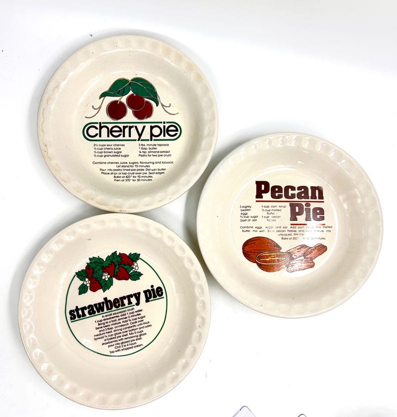Vintage Recipe Pie Plates / Pecan Pie / Strawberry Pie / Cherry Pie - Etsy