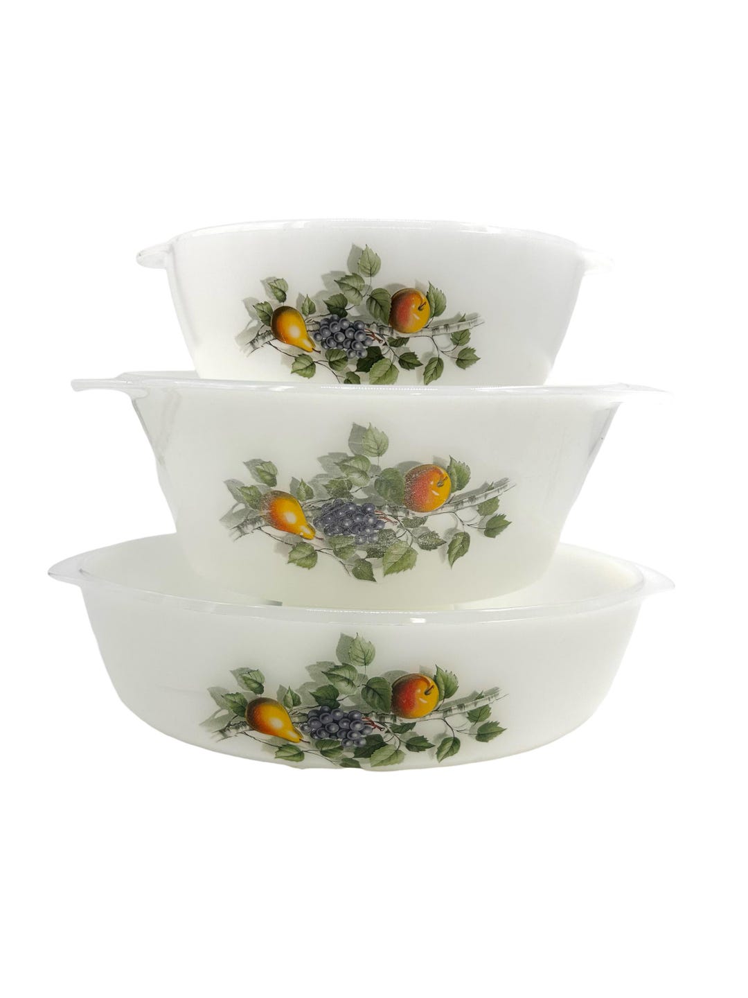 Arcopal Fruits De France Scalloped Milk Glass Casserole Dishes - Etsy
