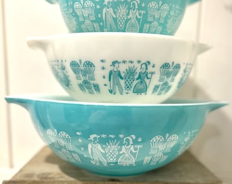 Pyrex Amish BUTTER PRINT Cinderella Nesting Bowls Set 441 444 Made in ...