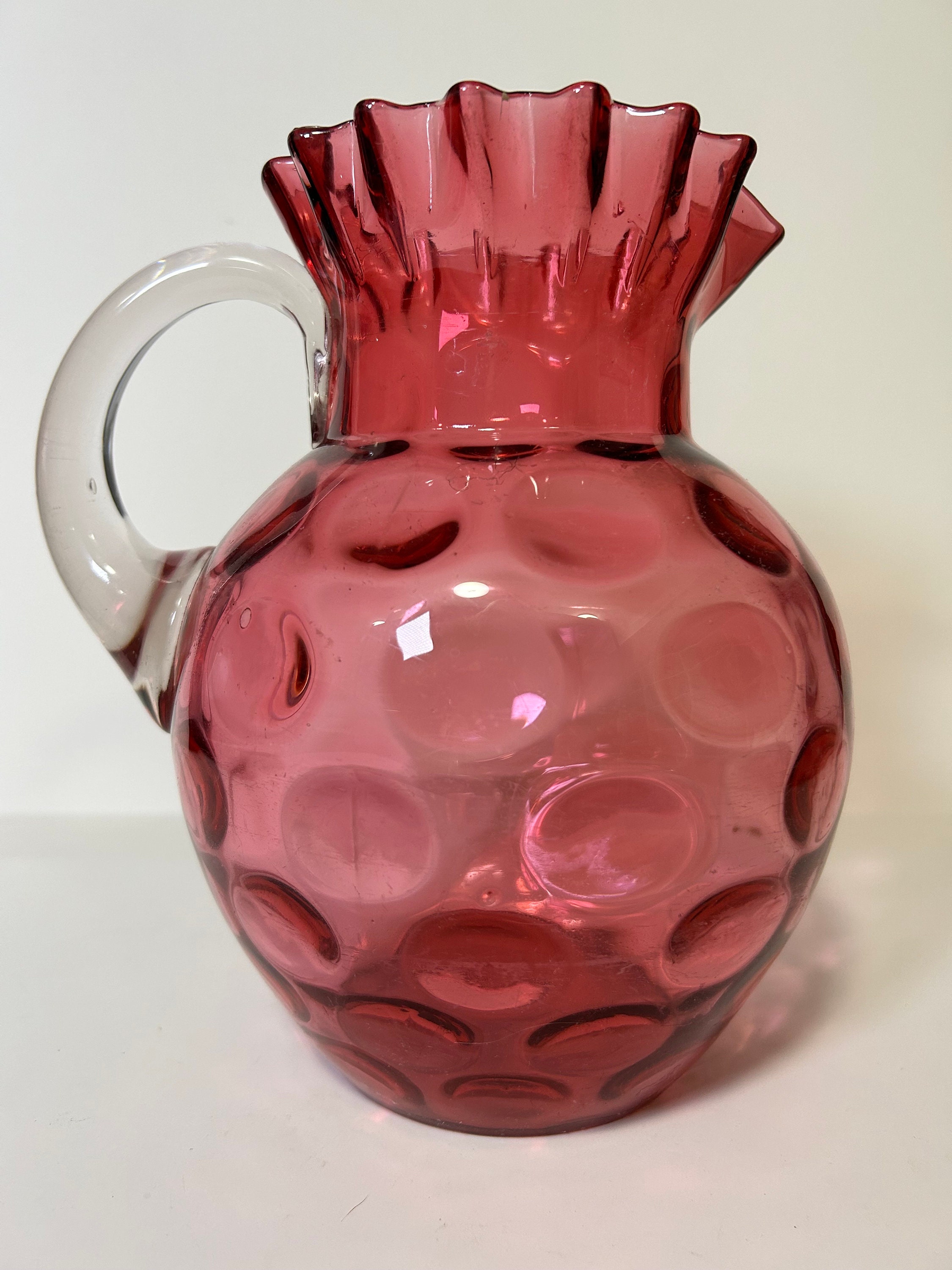 Cranberry Thumbprint Glass Pitcher - Etsy