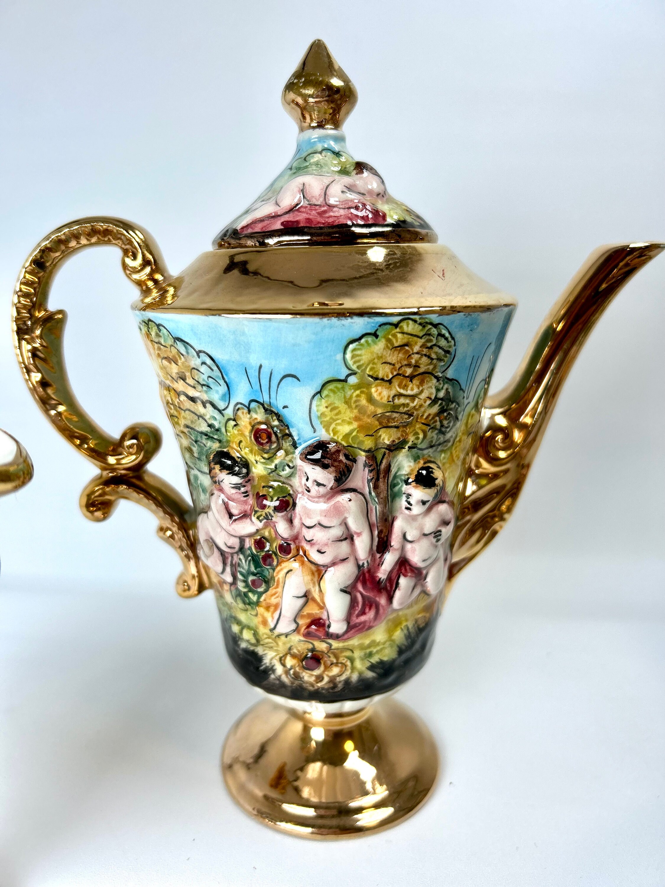 Capodimonte Porcelain and Gold Cherub Demitasse Tea / Coffee Service ...