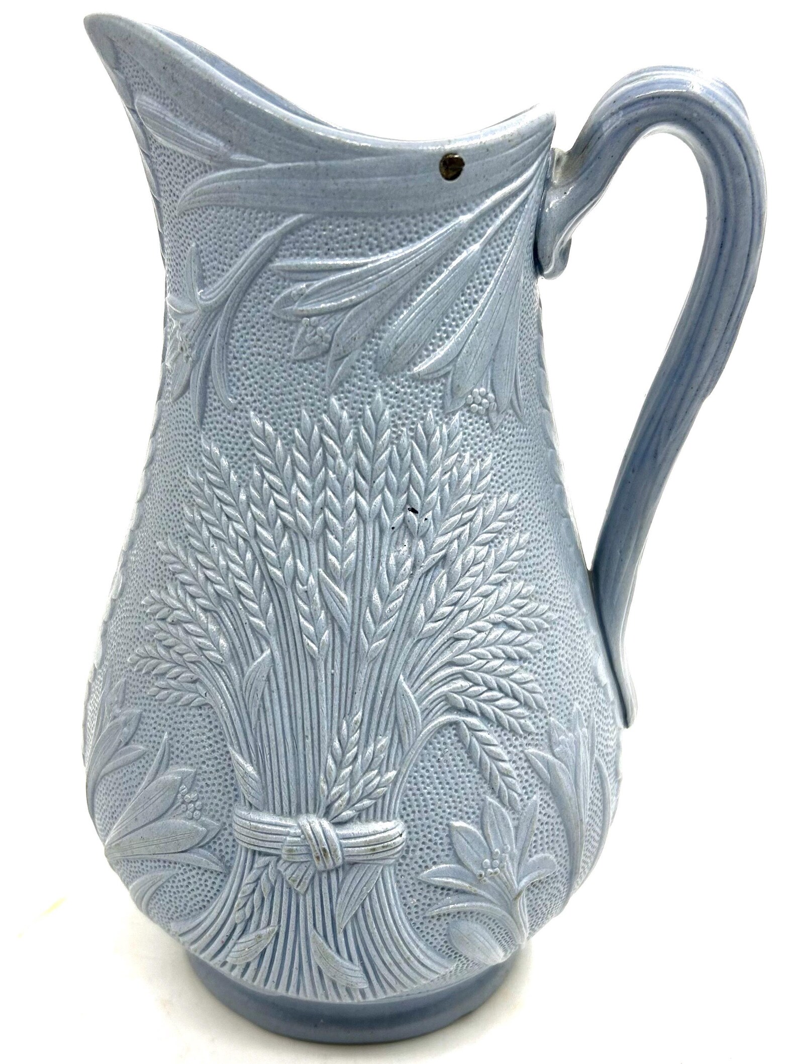 Antique DUDSON Relief Moulded Jug WHEAT EARS C1861 Victorian Blue 8 3/8 ...