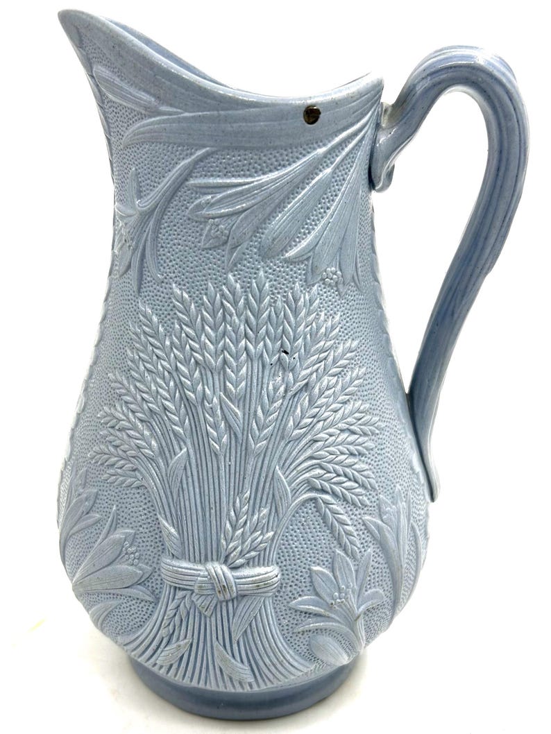 Antique DUDSON Relief Moulded Jug WHEAT EARS C1861 Victorian Blue 8 3/8 ...