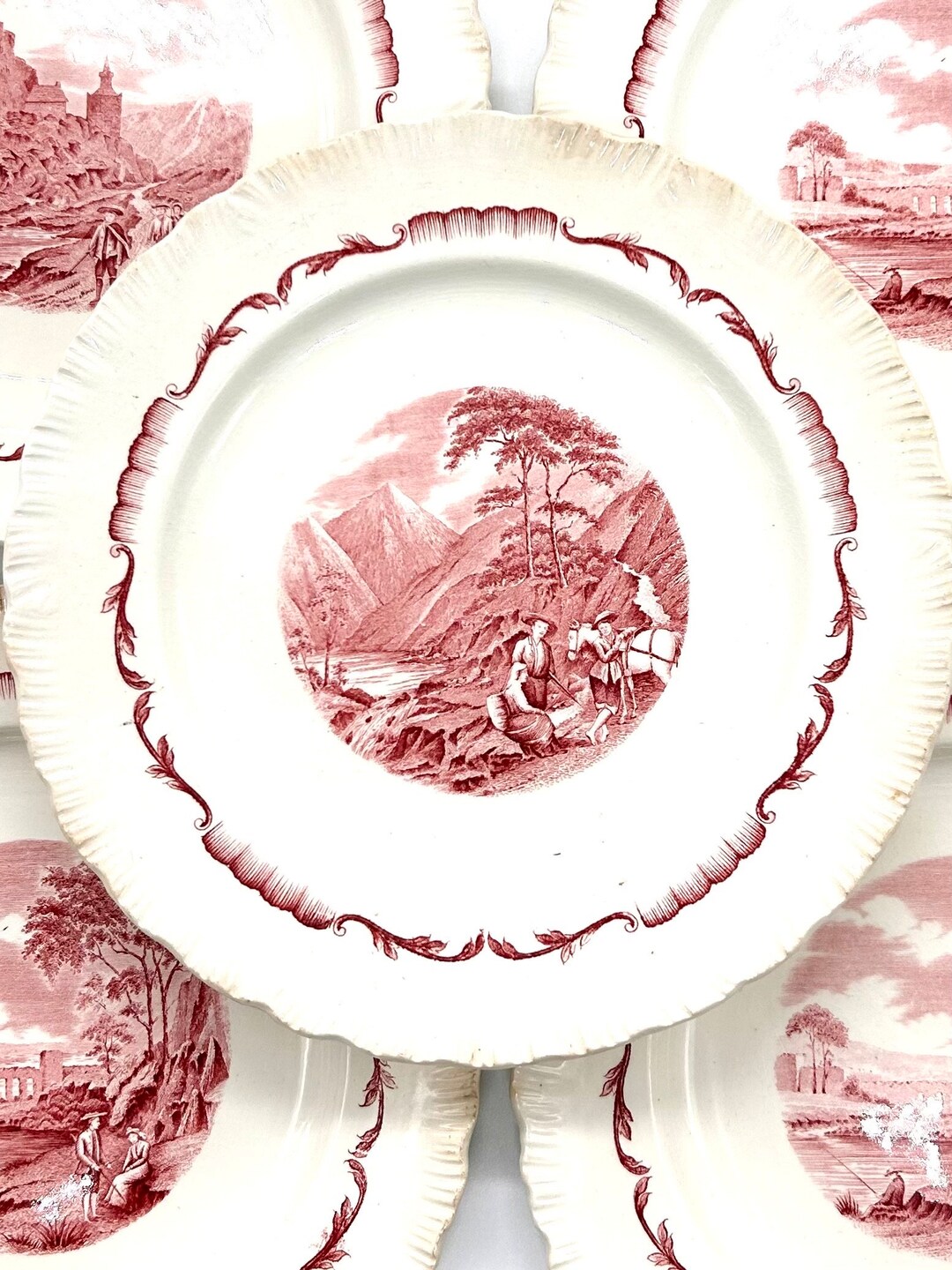 Wedgewood Shelledge, Red Scrolls & Center Scene Pattern: Salvator Red ...
