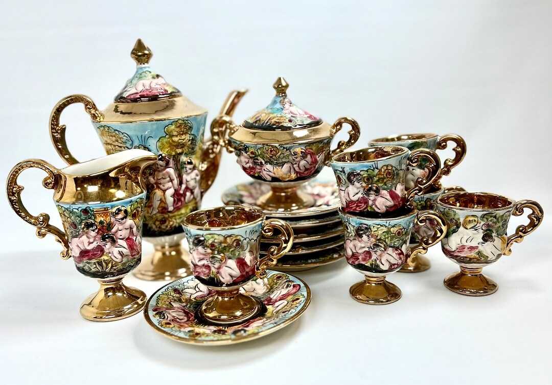 Capodimonte Porcelain and Gold Cherub Demitasse Tea / Coffee Service ...