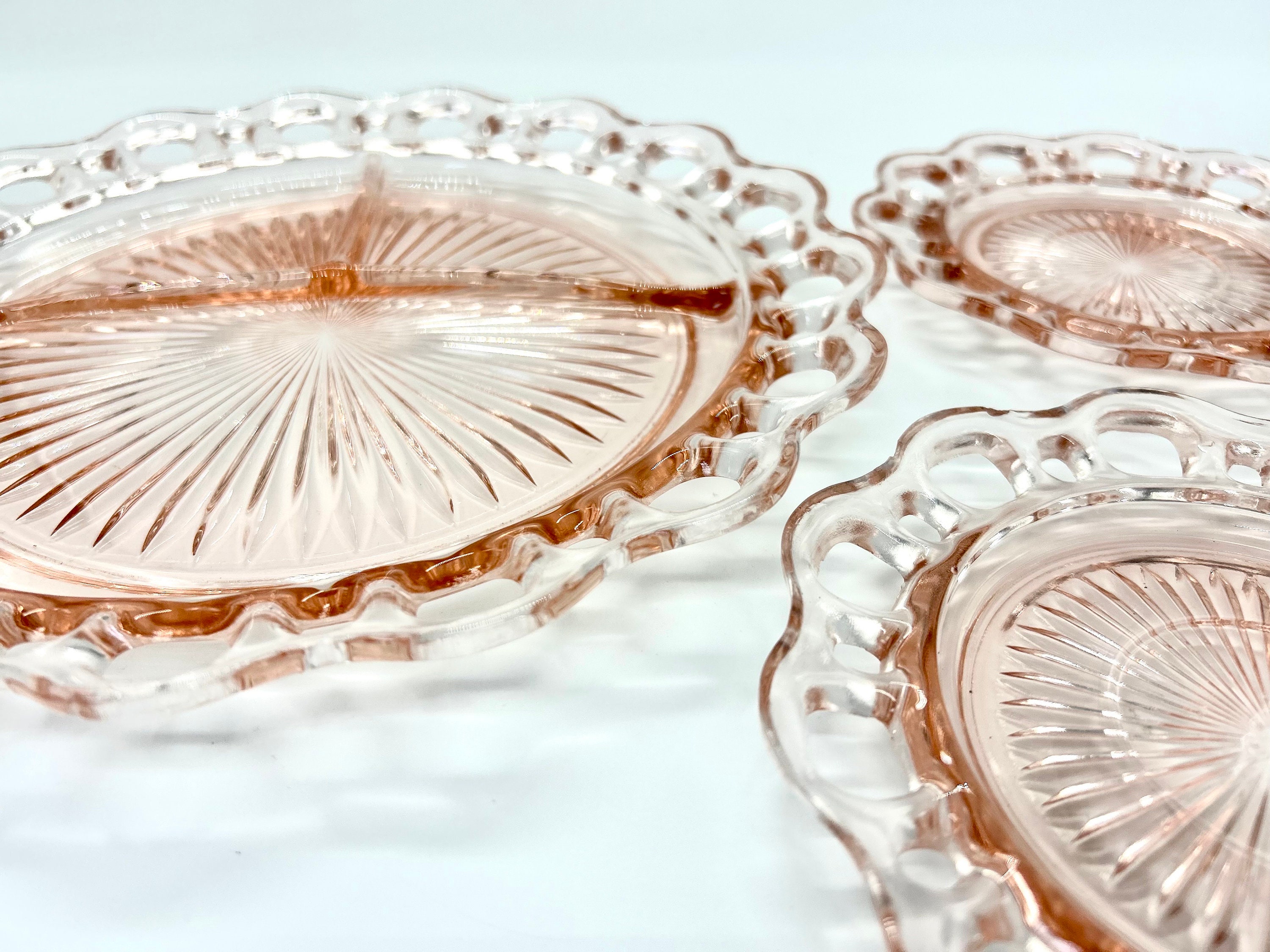 Old Colony Pattern 1930 Pink Open Lace Glass Plateware Set of 3 - Etsy