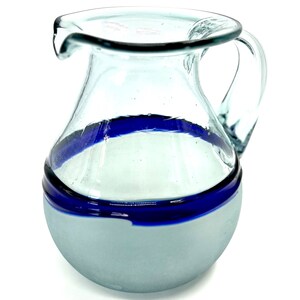 Mexican Blown Glass Large Clear / Blue Frosted Pitcher - Etsy
