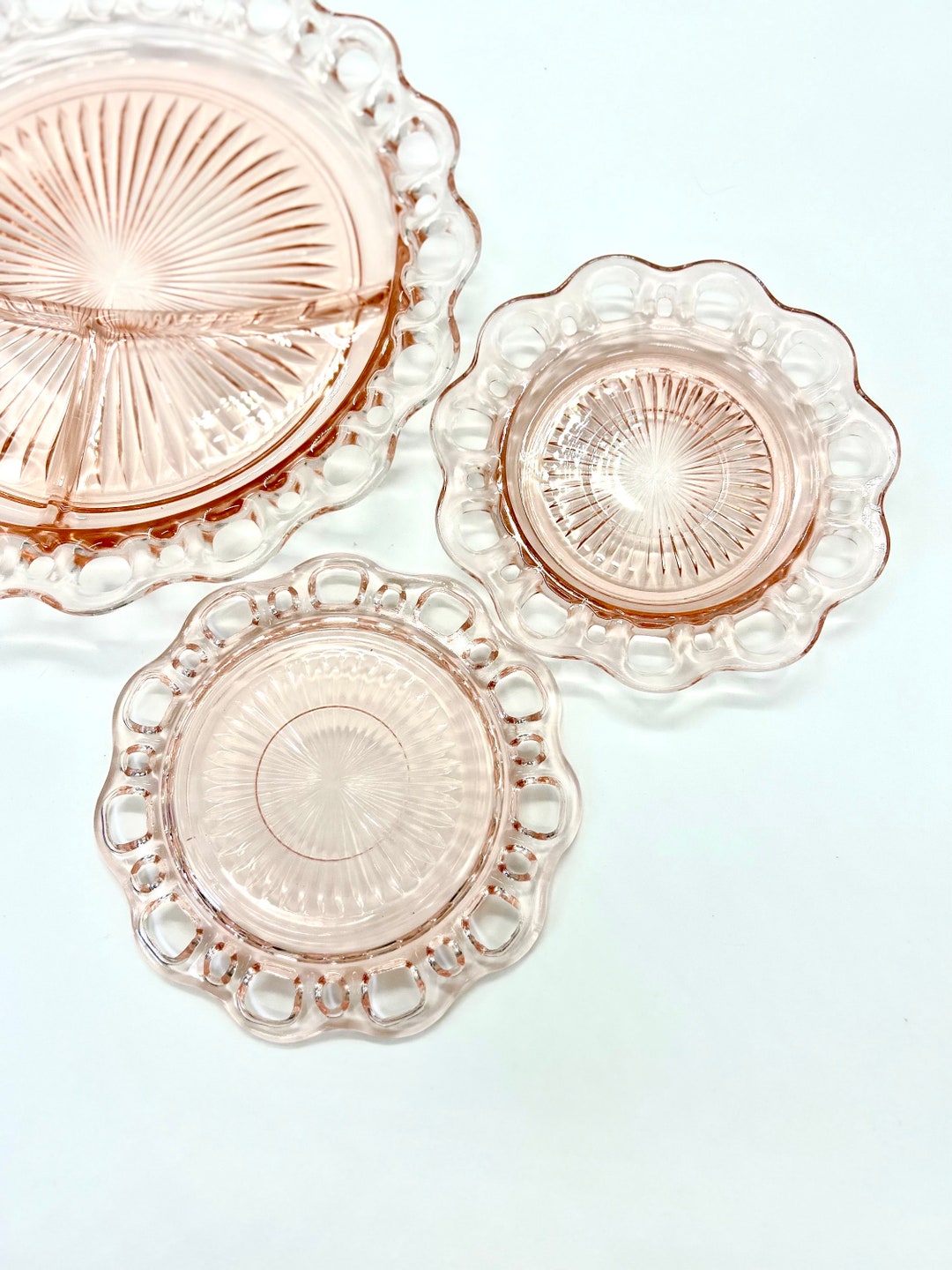 Old Colony Pattern 1930 Pink Open Lace Glass Plateware Set of 3 - Etsy