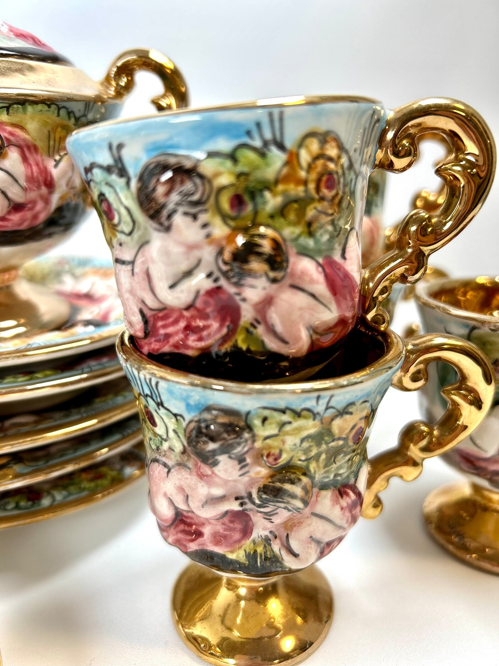 Capodimonte Porcelain and Gold Cherub Demitasse Tea / Coffee Service ...