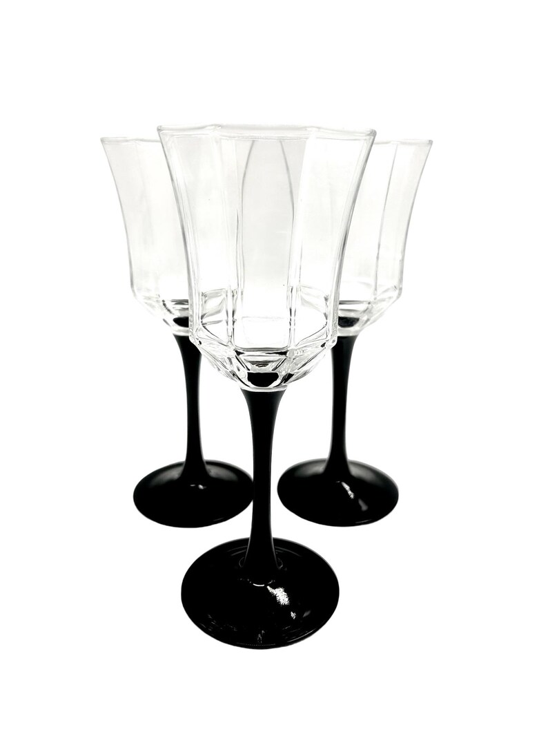 OCTIME Luminarc Wine Glasses / Hex Black Stems - Etsy