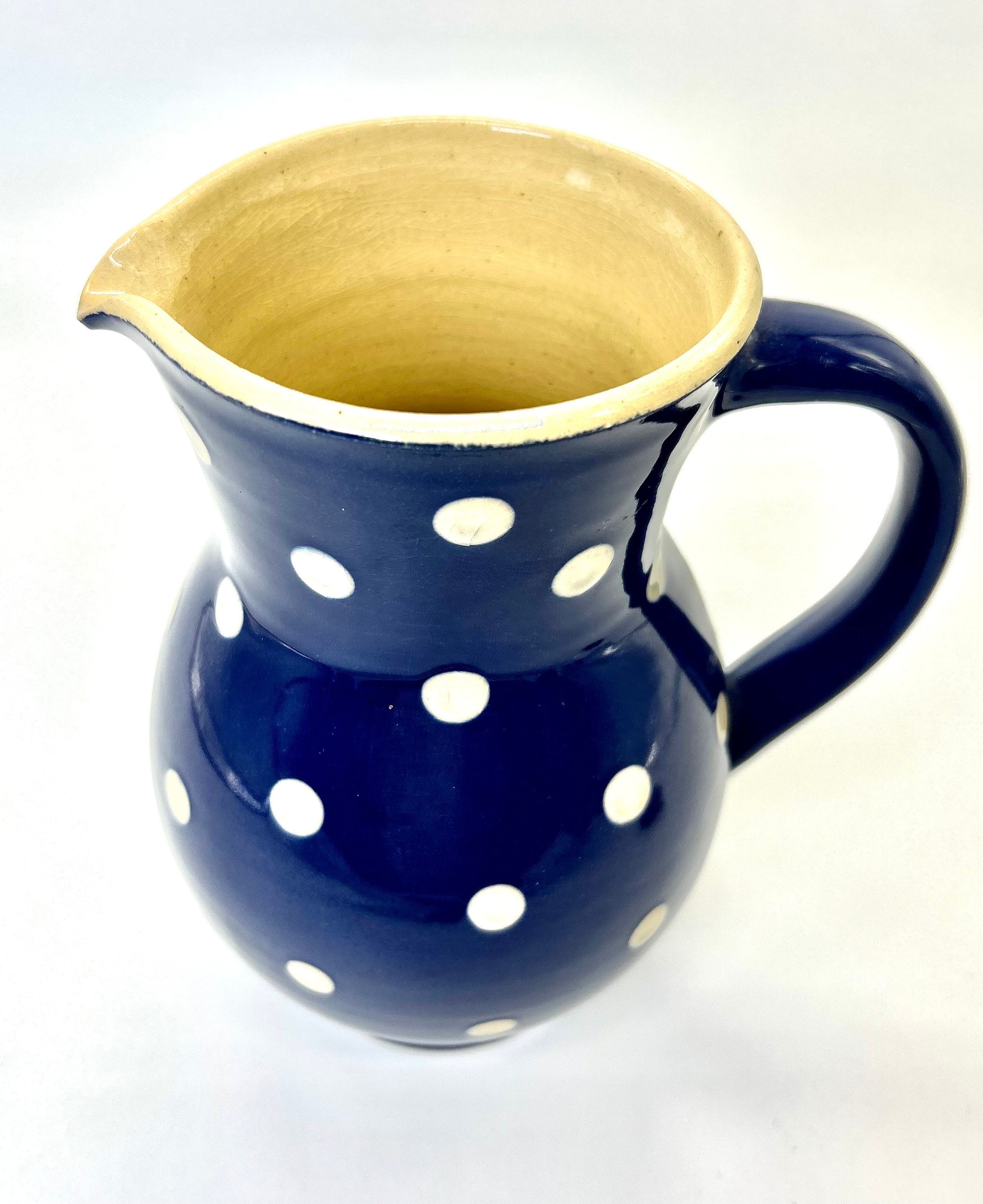 Yellowware Jug / Blue Polka Dot Pitcher/ Jug - Etsy