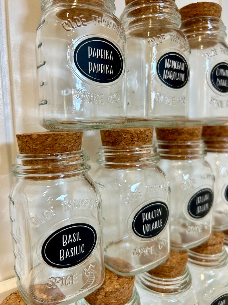 Set Of 12 Vintage Glass Mason Spice Jars With Cork Tops Etsy