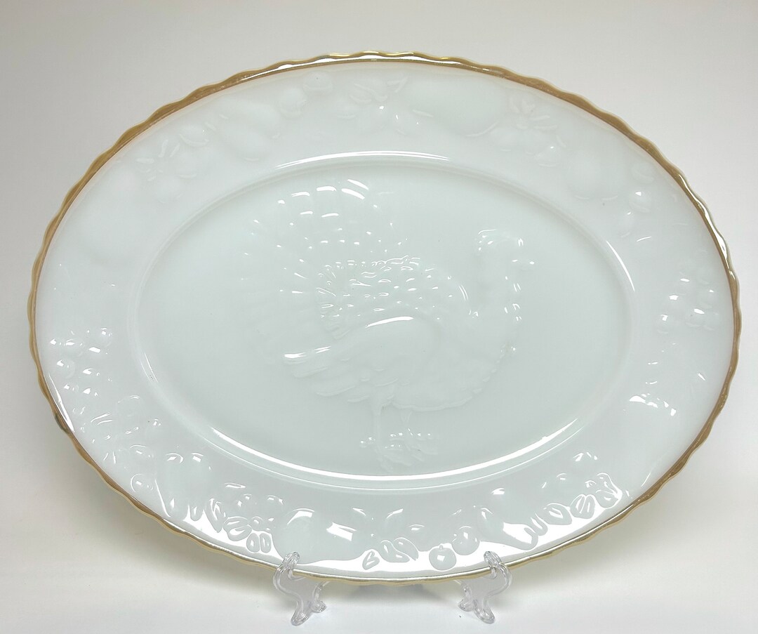 ANCHOR HOCKING Turkey Patter, Milk Glass Large Oval Plate, Oven Proof ...