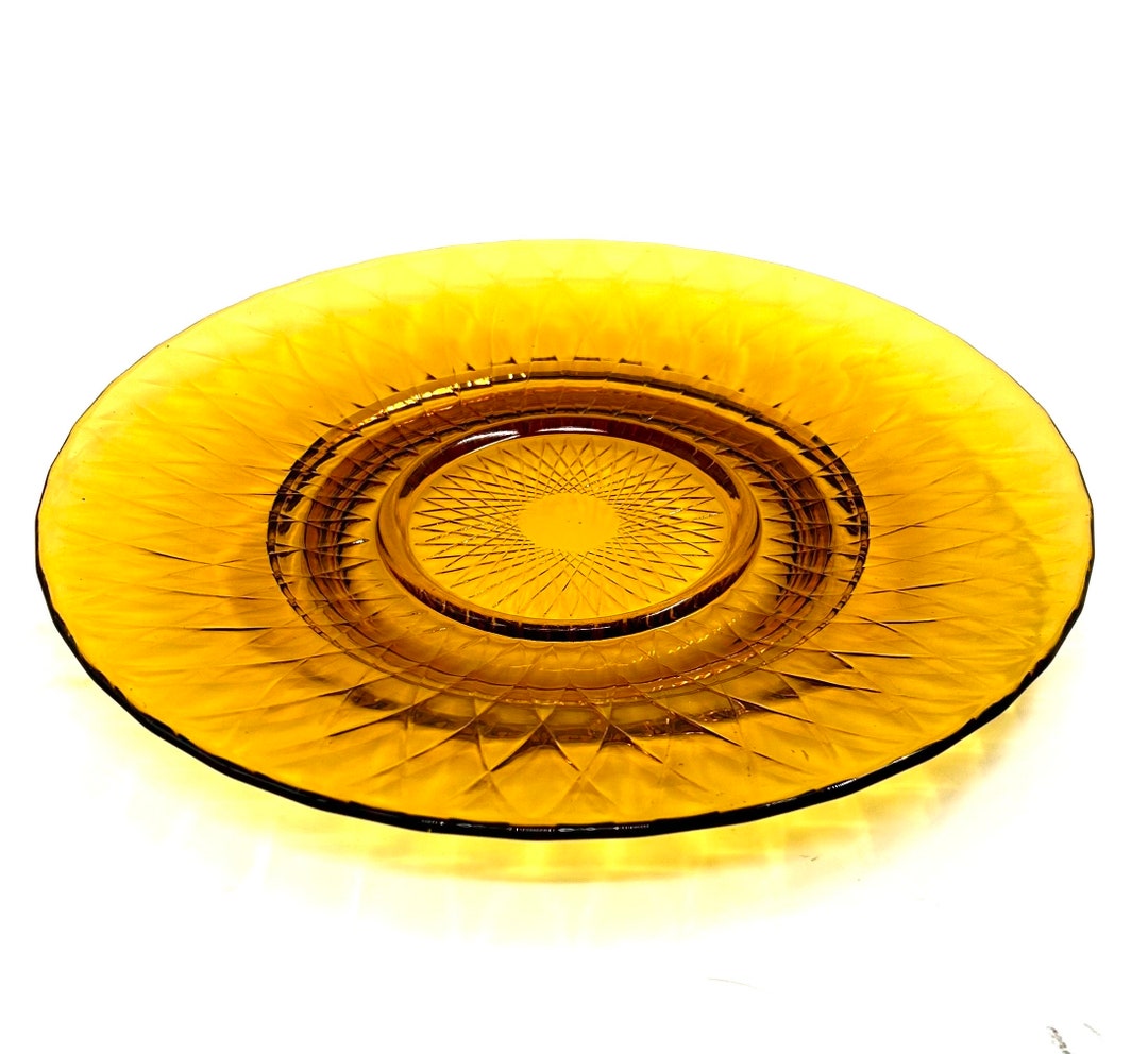 Diamond Amber Plate / Vintage Amber Glass Decor / Candle Base - Etsy UK
