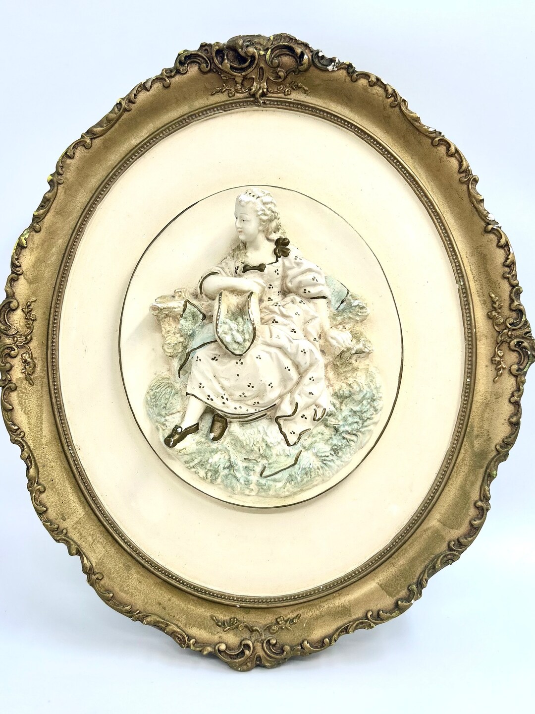 Vintage 1950's Era Alexander Backer Oval Chalkware Victorian Woman ...