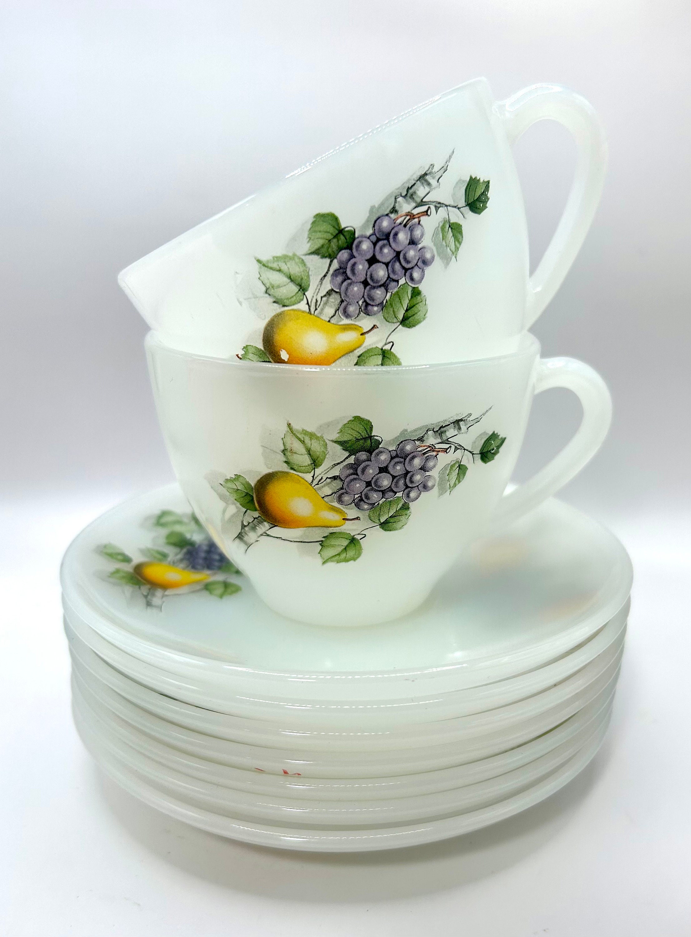 Arcopal Fruits De France Tea Cup and Saucer Sets /1970/ Opal Glass Made ...