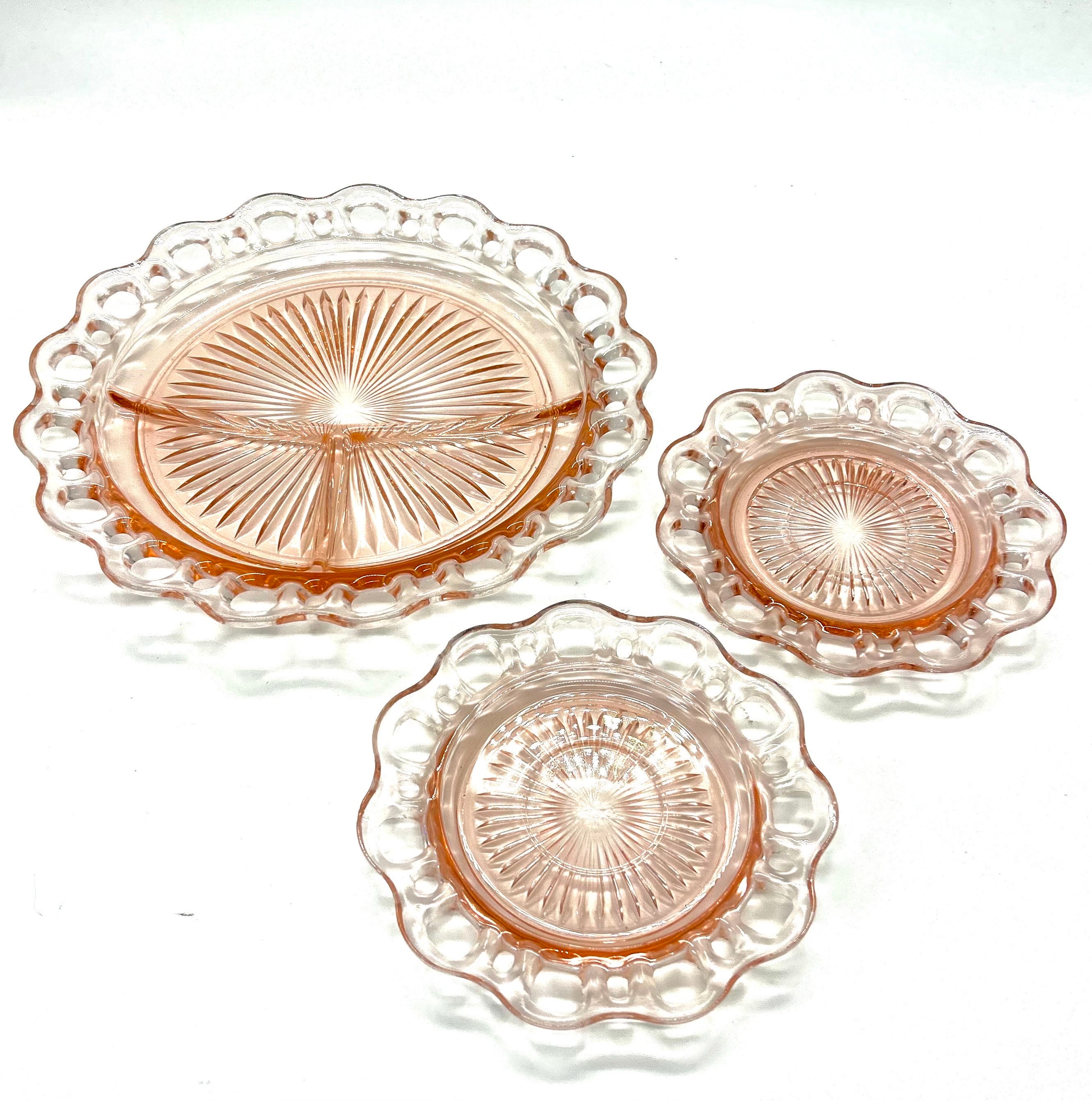 Old Colony Pattern 1930 Pink Open Lace Glass Plateware Set of 3 - Etsy