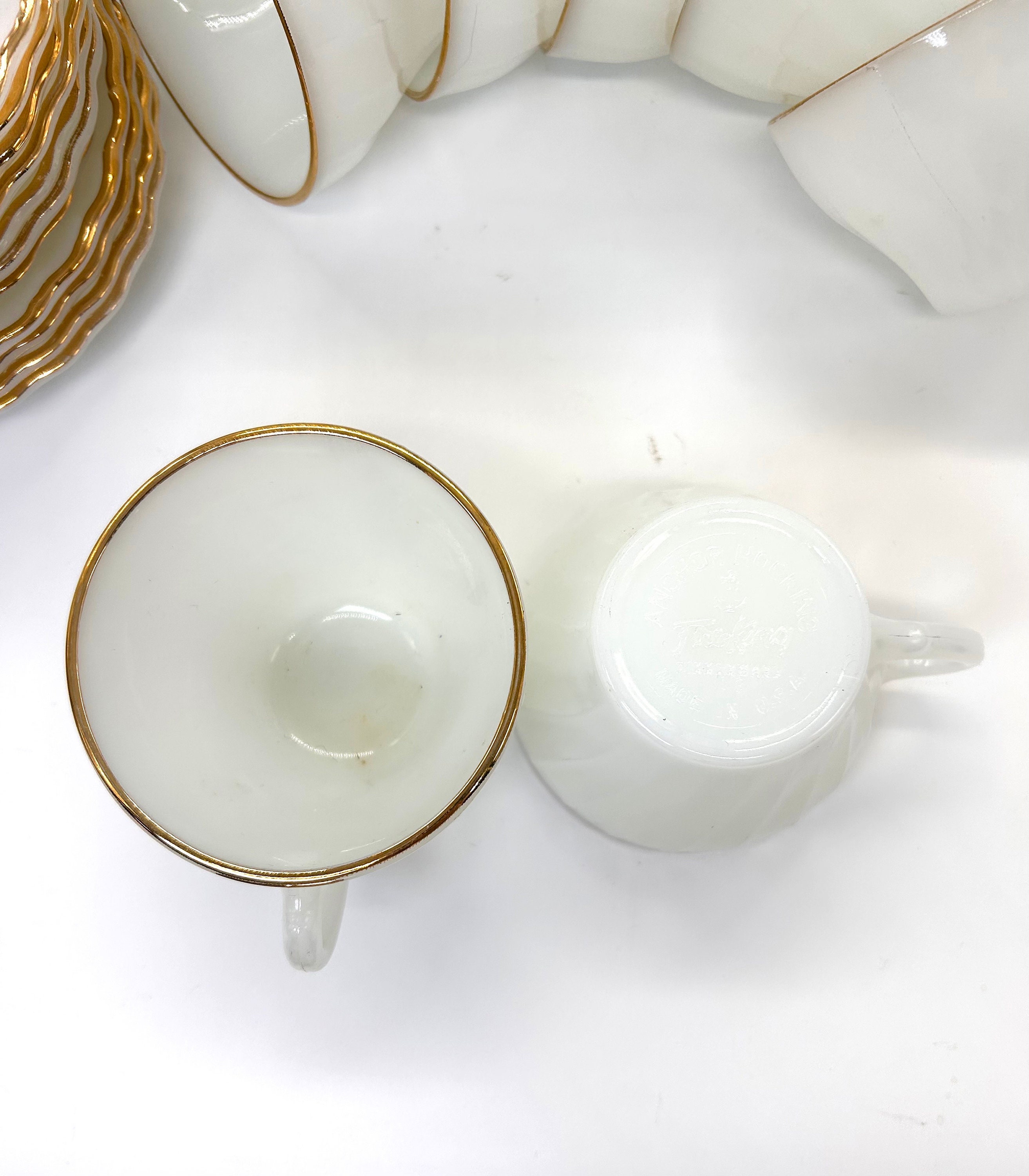 Vintage Fire King Dinner Ware / White Milkglass Swirled Pattern With ...