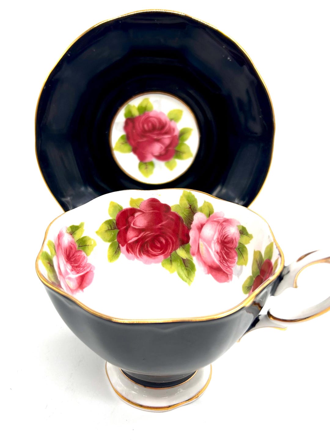Royal Albert Old English Rose China Tea Cup and Saucer Set / Black and ...