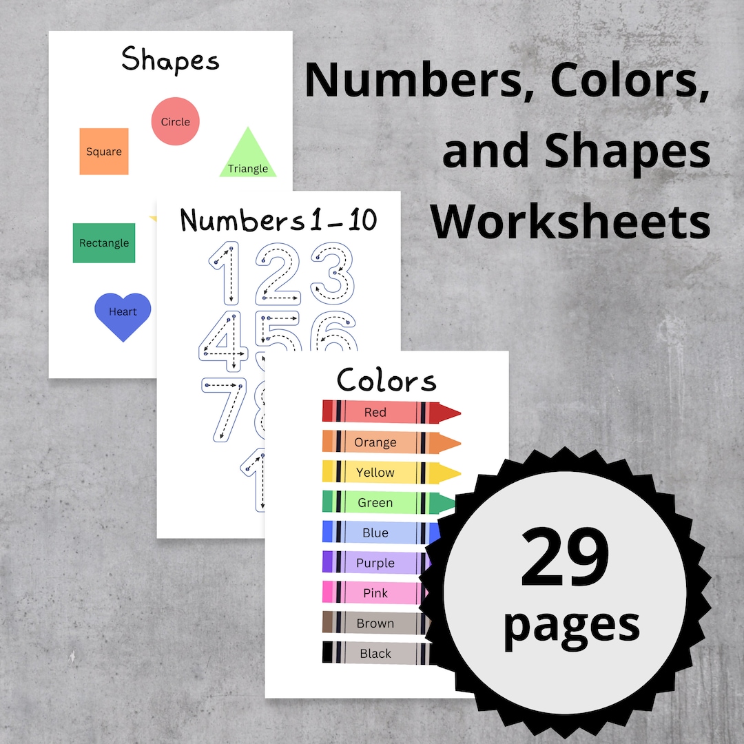 Number Shapes and Colors Worksheet - Etsy