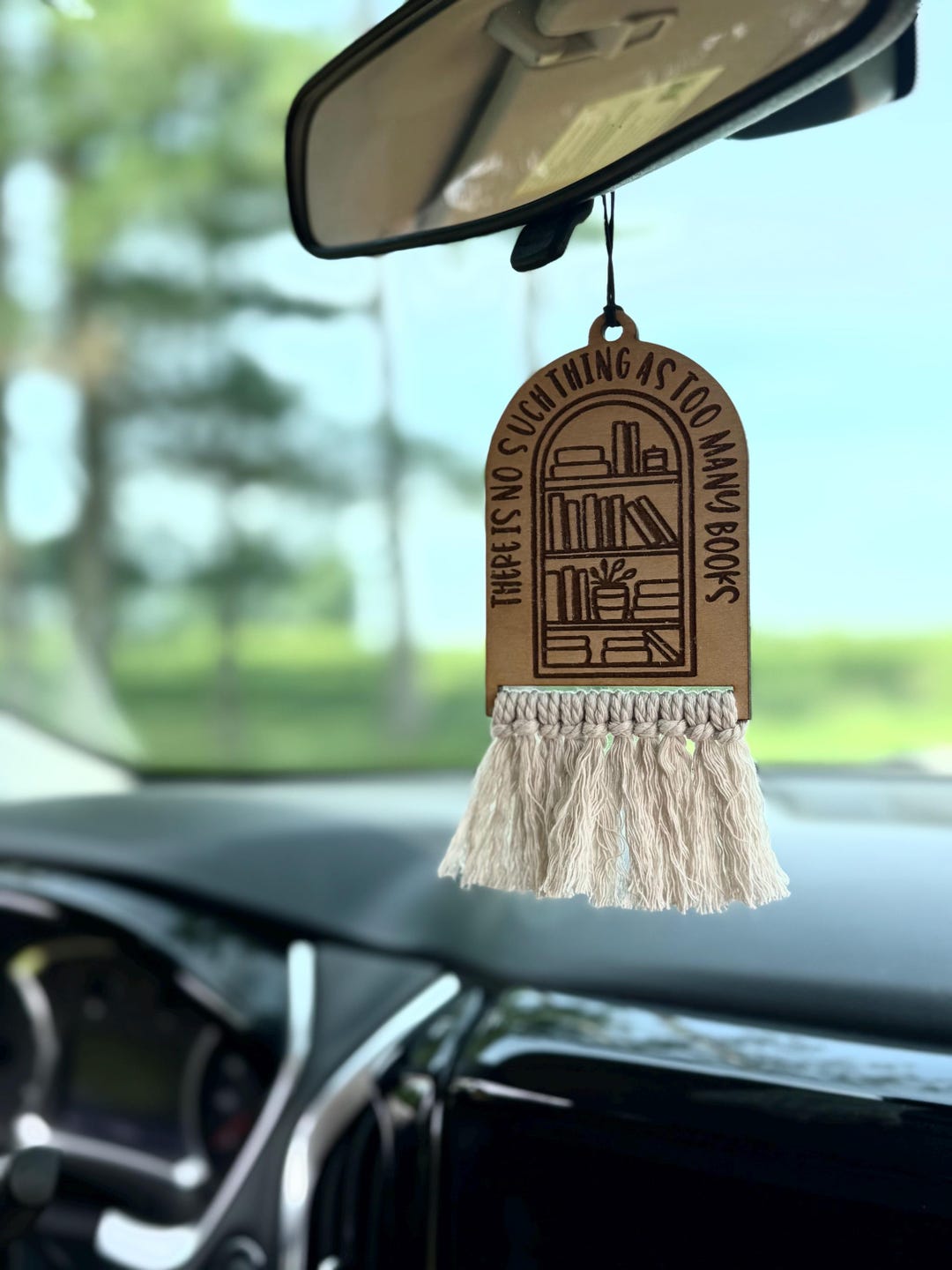 Macrame Car Charm: Laser Engraved Birch Wood, Bookish Gift - Etsy