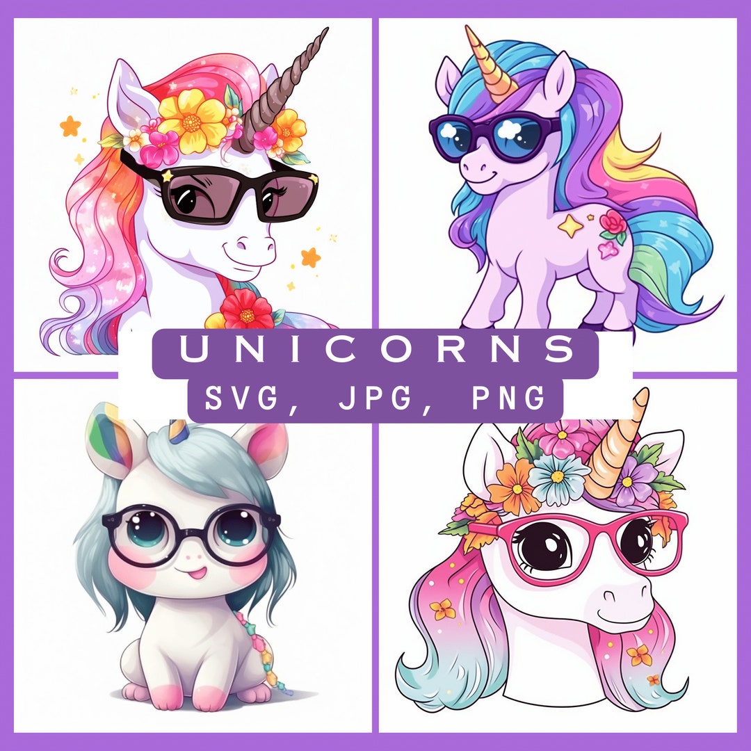 Magical Unicorn Clipart Set 4 SVG, JPG, PNG Files With Transparent ...