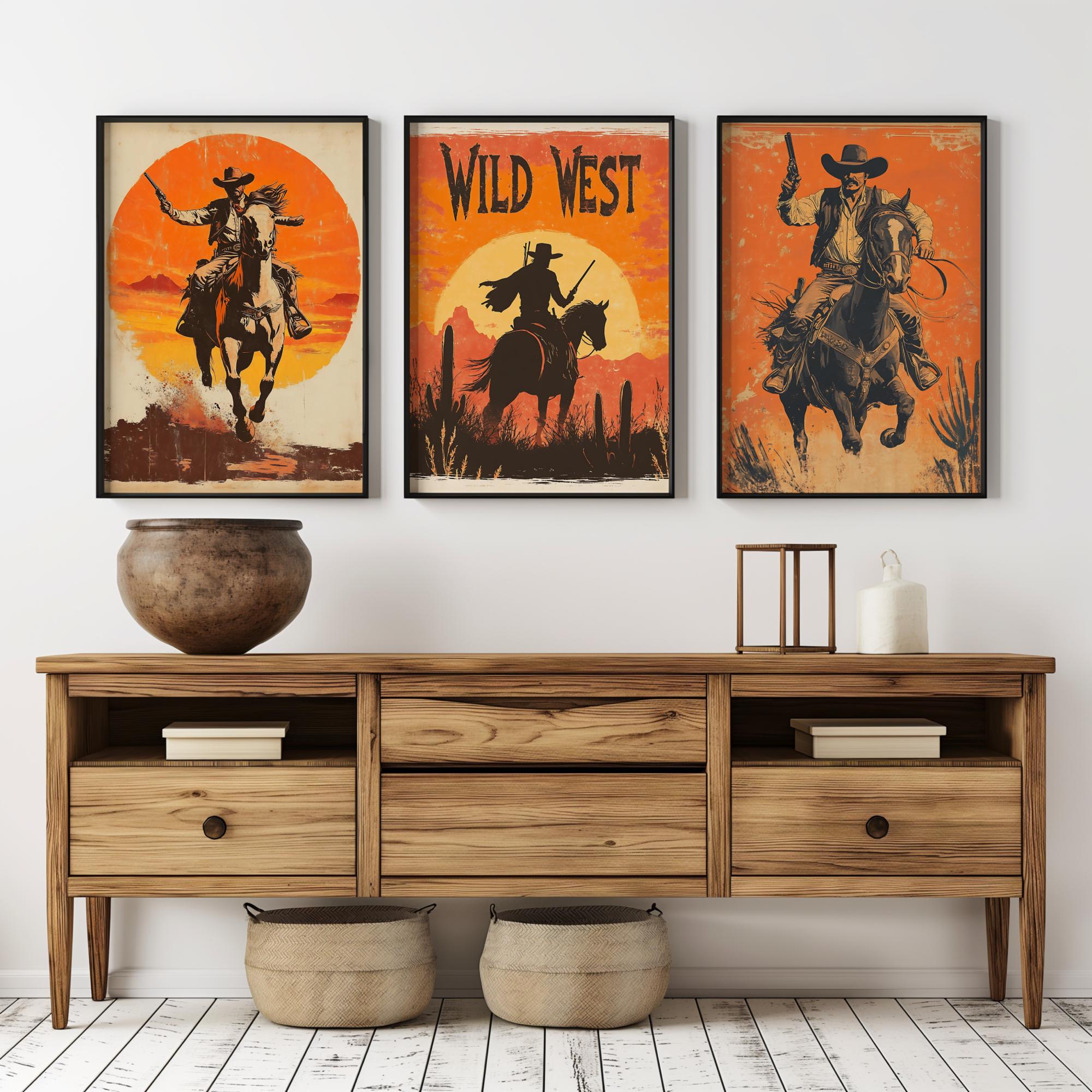 Wild West Cowboy Poster Set: Rustic Western Art (instant Download) - Etsy