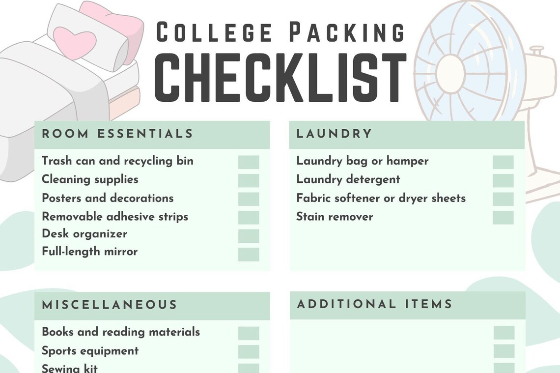 Printable College Packing List Checklist University Moving - Etsy