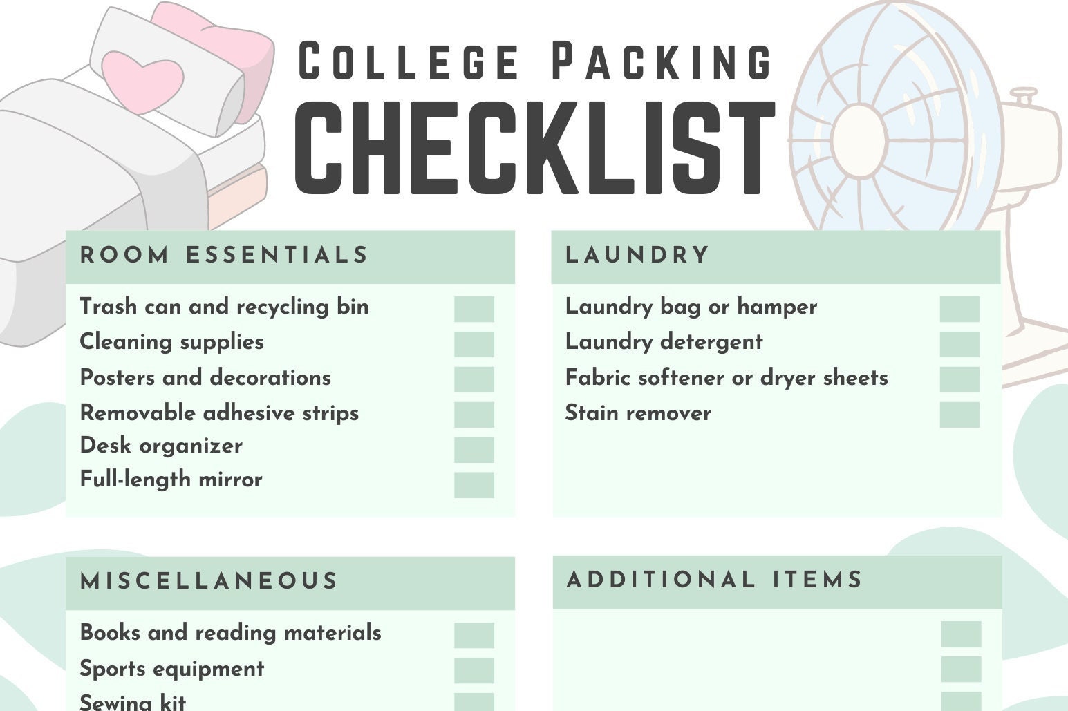 Printable College Packing List Checklist University Moving - Etsy