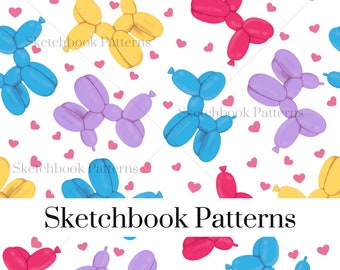 Balloon Dogs With Hearts Valentines Day Seamless File - Etsy