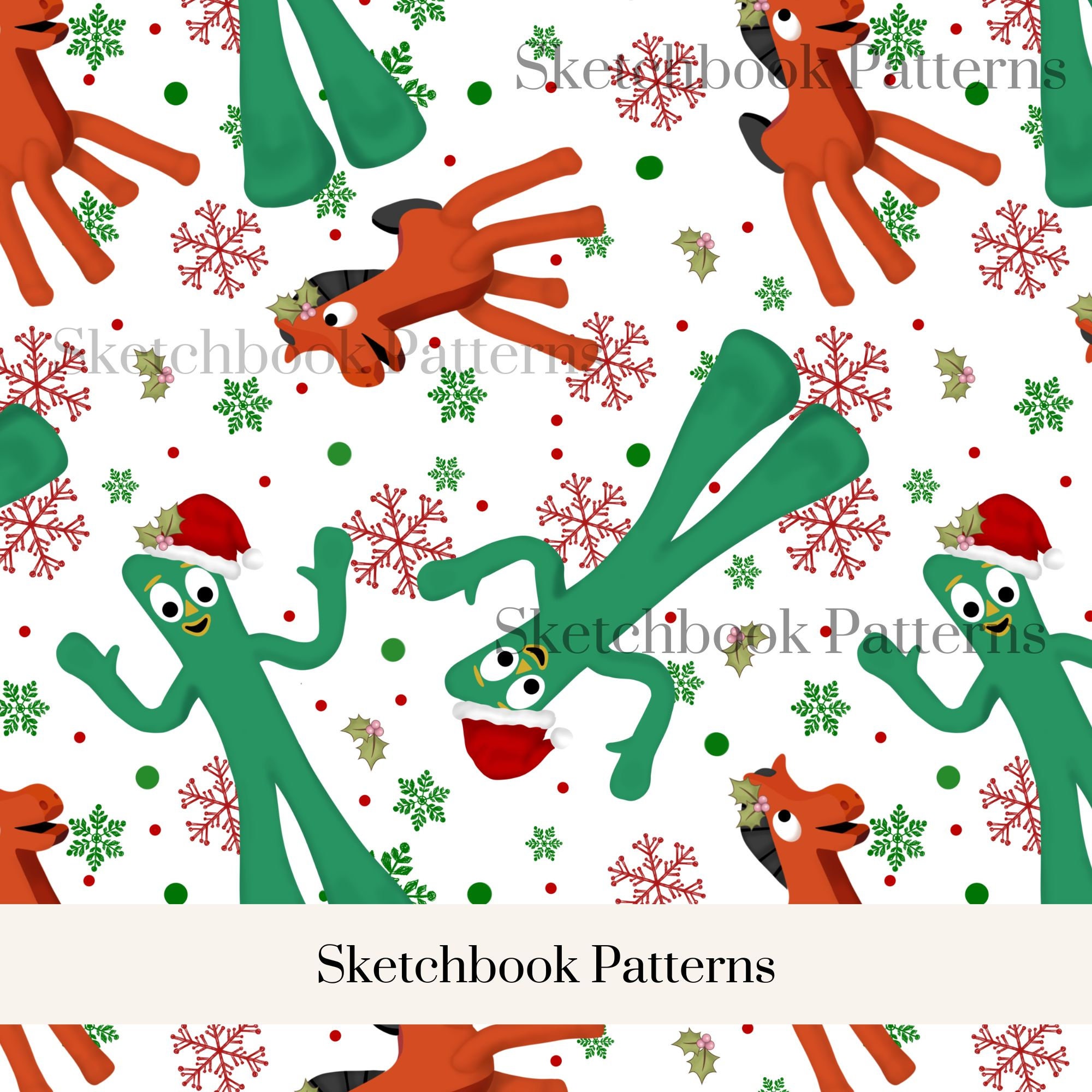 Gumby and Pokeys Retro Christmas Seamless Pattern Digital File JPEG - Etsy