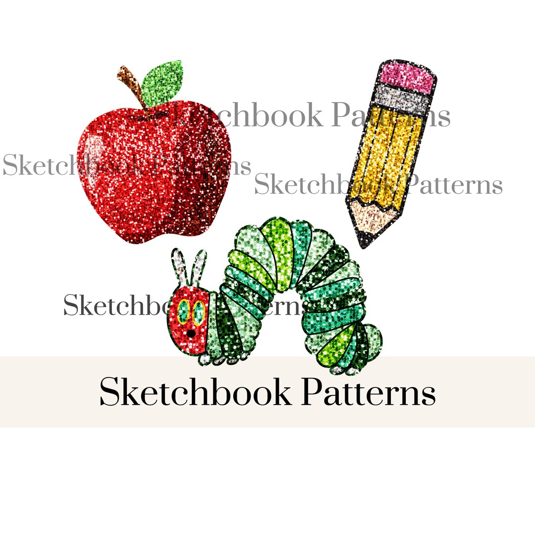 Bundle Apple Pencil Caterpillar Back to School Faux Sequin Glitter ...