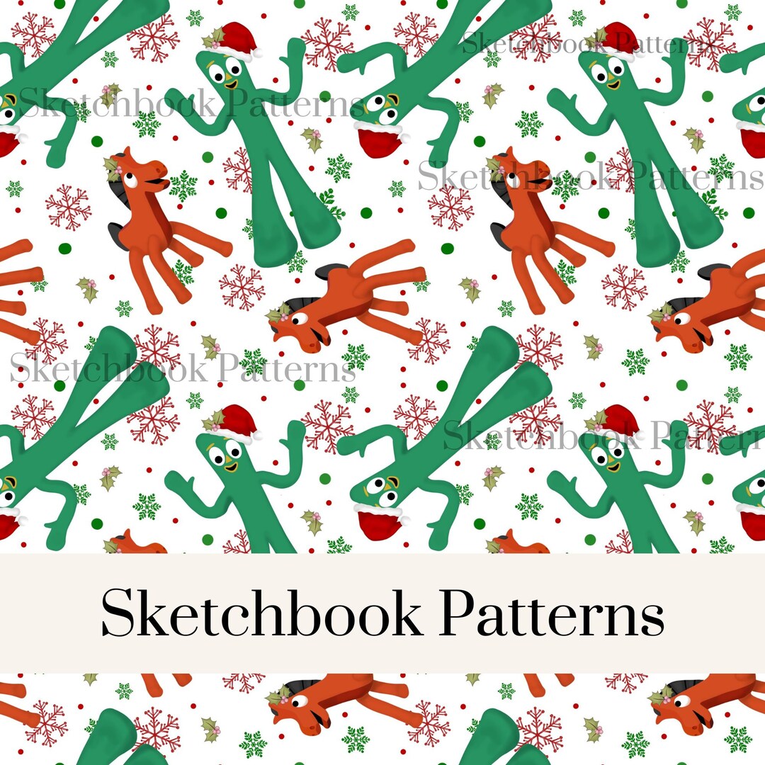 Gumby and Pokeys Retro Christmas Seamless Pattern Digital File JPEG - Etsy