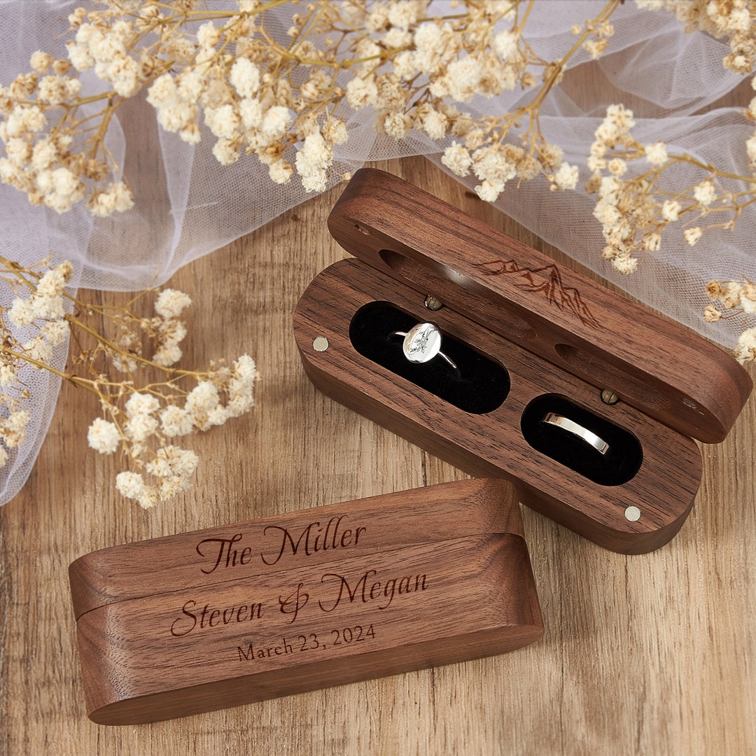 Double Ring Box,custom Walnut Ring Box,jewelry Box,unique Engraved Ring ...