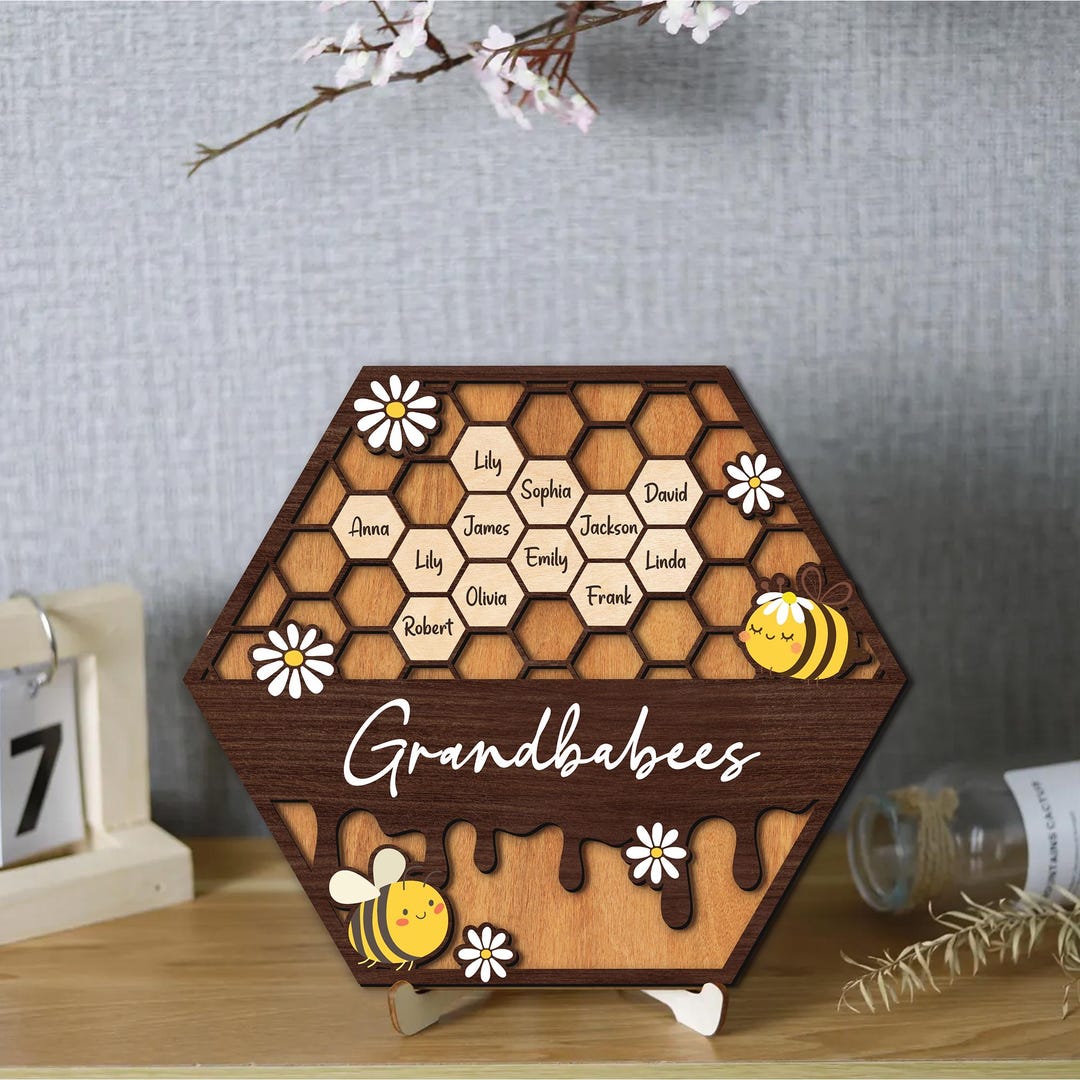 Personalized Grandbabies Honeycomb Family Name Sign, Custom Wooden ...
