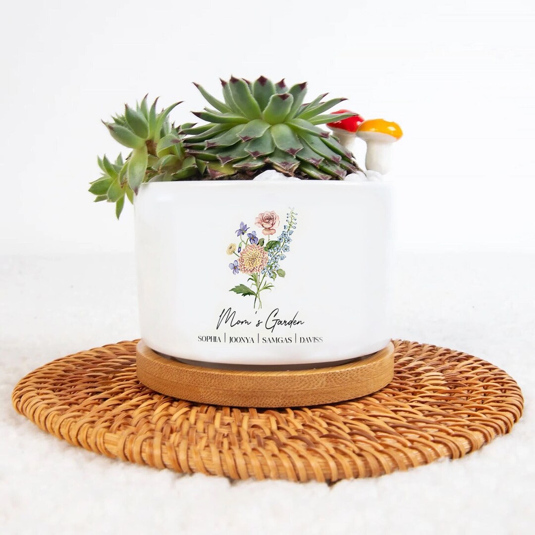 Personalized Birth Flower Planter Pot, Gift for Her, Grandma's Garden ...