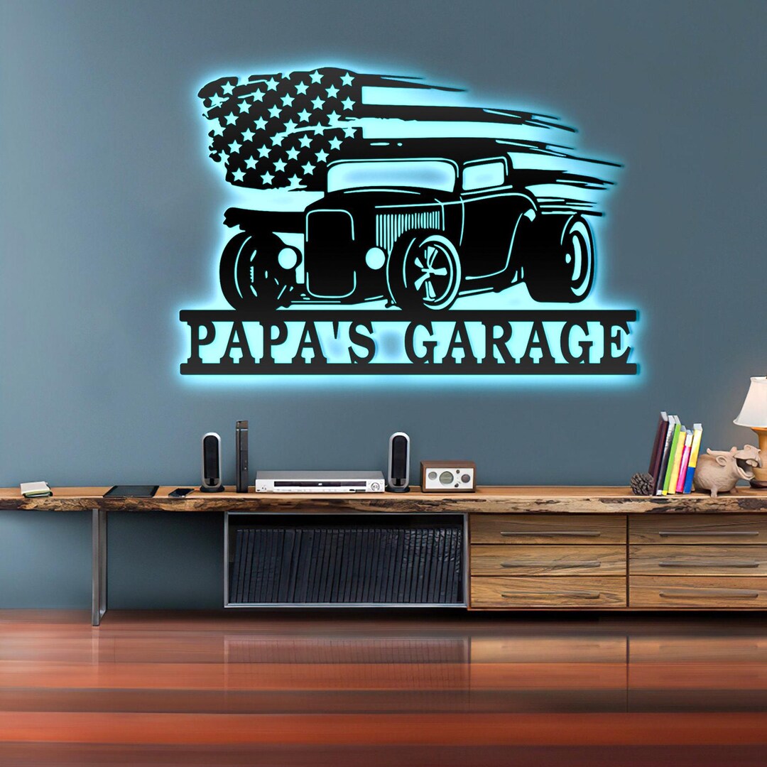 Custom Hot Rod Metal Sign With LED Light, Garage Decor, Gift for Father's Day, Hot Rod Wall ...
