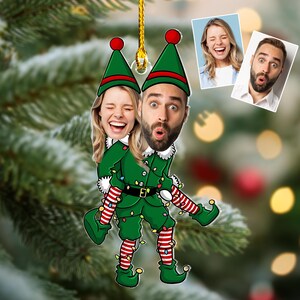 Personalized Couple Funny Elf Photo Ornament, Custom Funny Face for ...