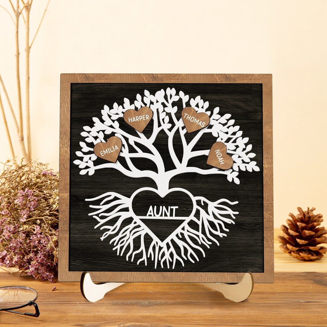 Personalized Family Tree Sign, Hanging Heart, Birthday Gift for Mom ...