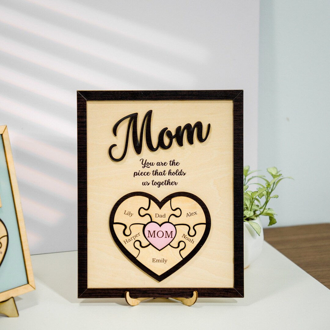 Custom Mom Puzzle Sign, Love Heart Engraved, Puzzle Piece Mom, Gift for ...