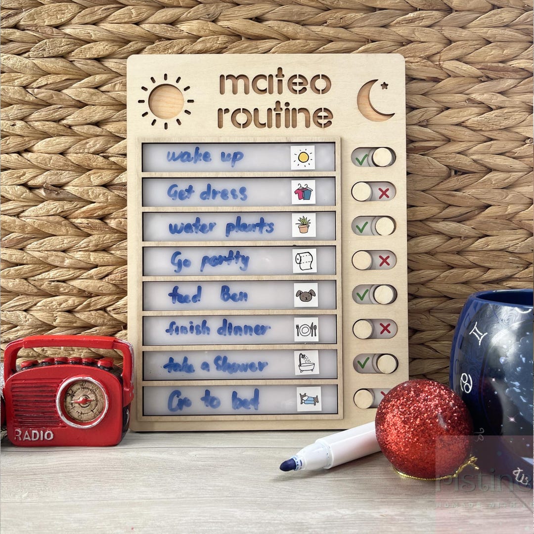 Personalized Wooden Daily Responsibility Board, Daily Routine Chart ...