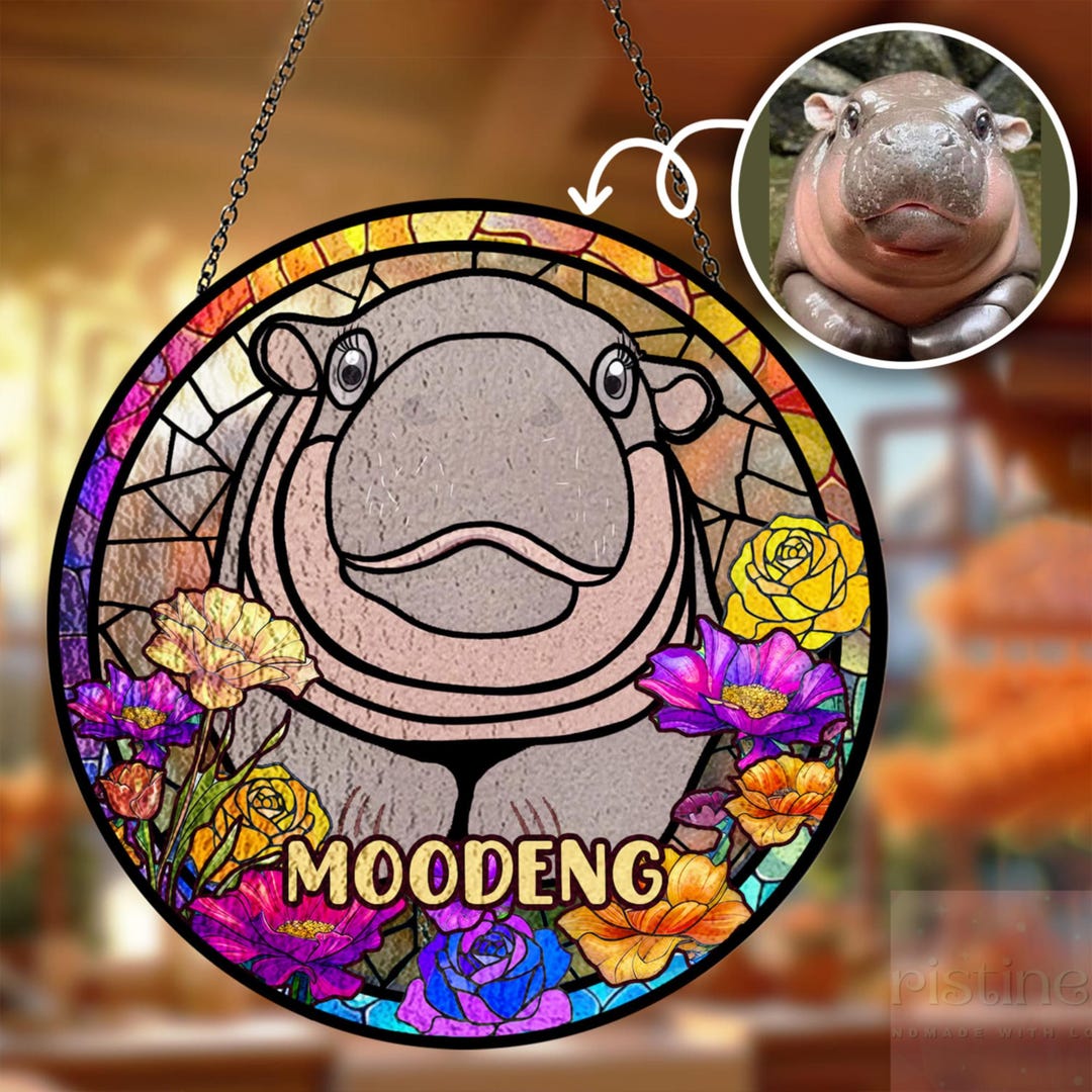 Custom Moodeng Portrait Glass Suncatcher - Personalized Pet Window ...