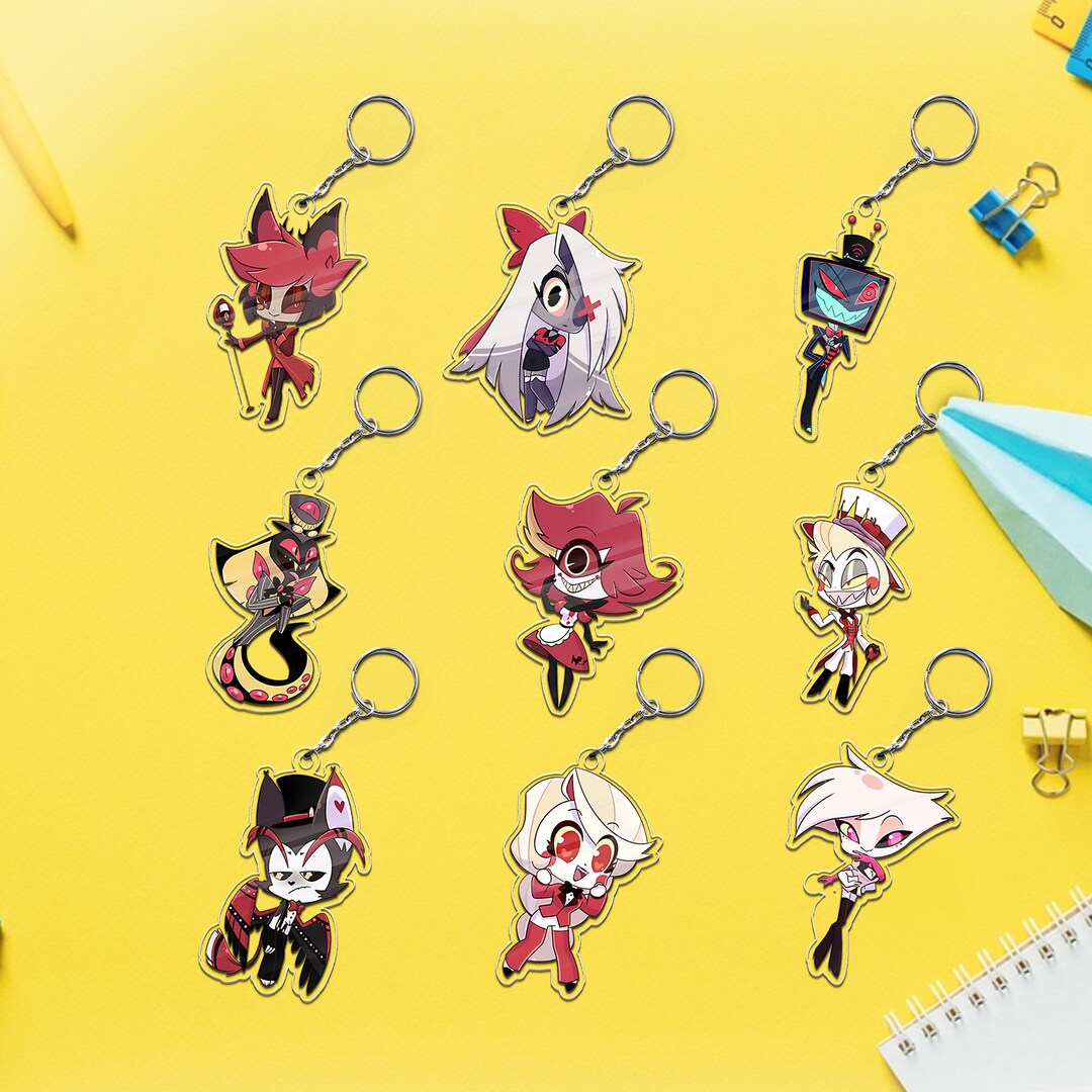 Hazbin Hotel Keychain 2" 2.5" 3.5" Charms Ft. Charlie, Vaggie, Alastor ...