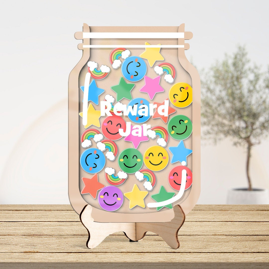 Personalized Reward Jar and Tokens, Rainbow Classroom Teacher Star Jar ...