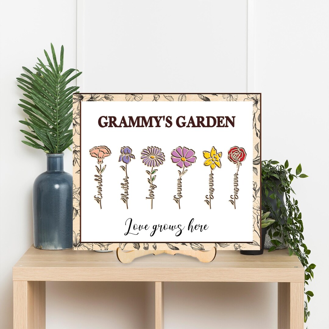 Personalized Grammy’s Garden Sign, Custom Floral Name Plaque, Mother’s ...